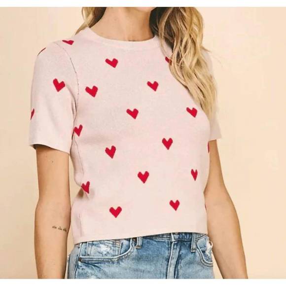 Pinch | Sweaters | New Pinch Heart Short Sleeve Sweater Top In Pinkred ...